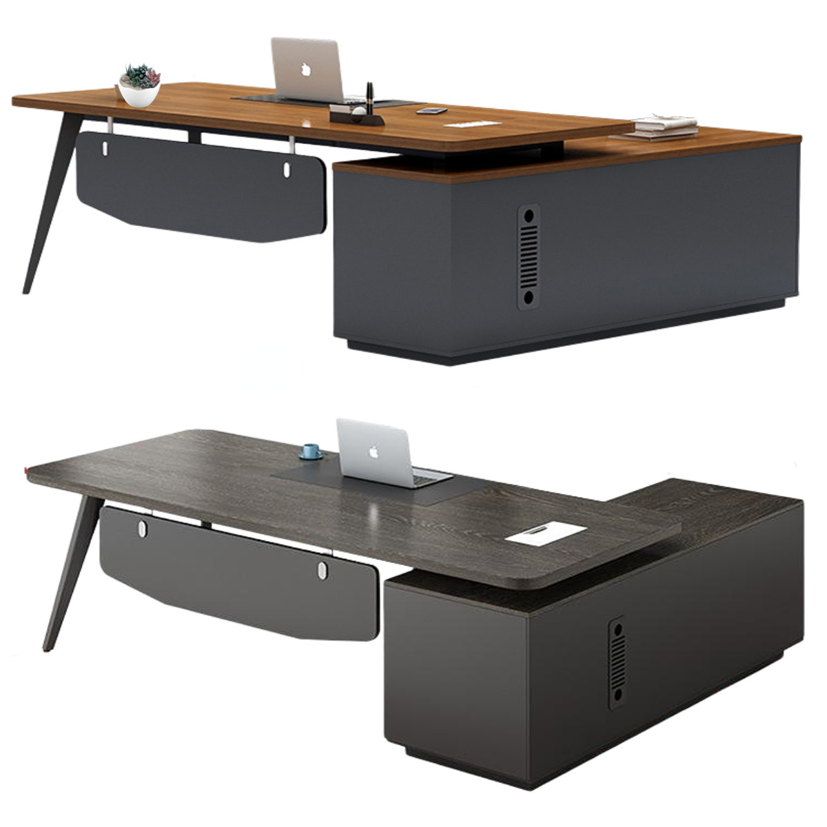 Large President Desk with Storage File Cabinet PANEL Wood Style Office ...